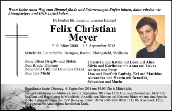 Traueranzeigen von Felix Christian Meyer | Mittelbayerische Trauer