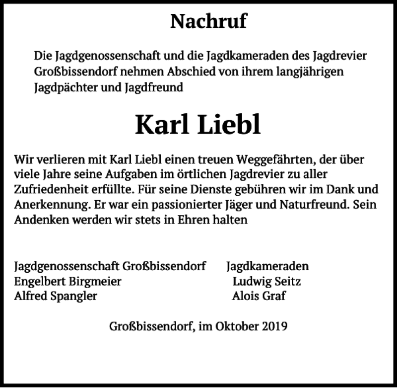 Traueranzeigen von Karl Liebl | Mittelbayerische Trauer