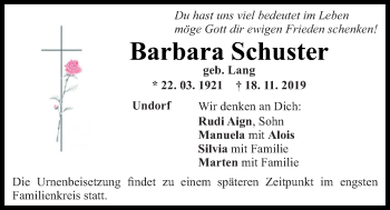 Traueranzeigen von Barbara Schuster | Mittelbayerische Trauer