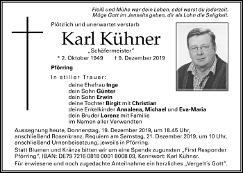 Traueranzeigen von Karl Kühner | Mittelbayerische Trauer