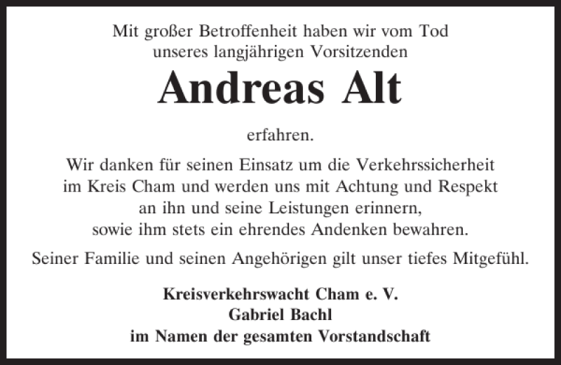 Traueranzeigen von Andreas Alt | Mittelbayerische Trauer