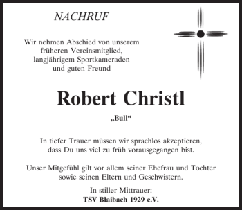 Traueranzeigen von Robert Christl | Mittelbayerische Trauer