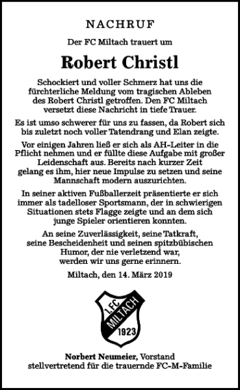 Traueranzeigen von Robert Christl | Mittelbayerische Trauer