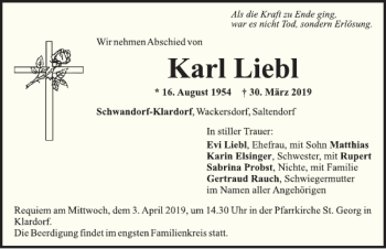 Traueranzeigen von Karl Liebl | Mittelbayerische Trauer