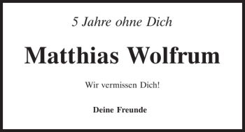 Traueranzeigen von Matthias Wolfrum | Mittelbayerische Trauer