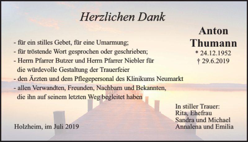 Traueranzeigen von Anton Thumann | Mittelbayerische Trauer