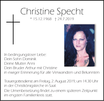 Traueranzeigen von Christine Specht | Mittelbayerische Trauer