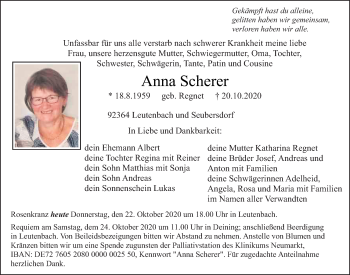 Traueranzeigen von Anna Scherer | Mittelbayerische Trauer