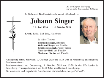 Traueranzeigen von Johann Singer | Mittelbayerische Trauer