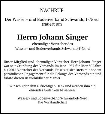 Traueranzeigen von Johann Singer | Mittelbayerische Trauer