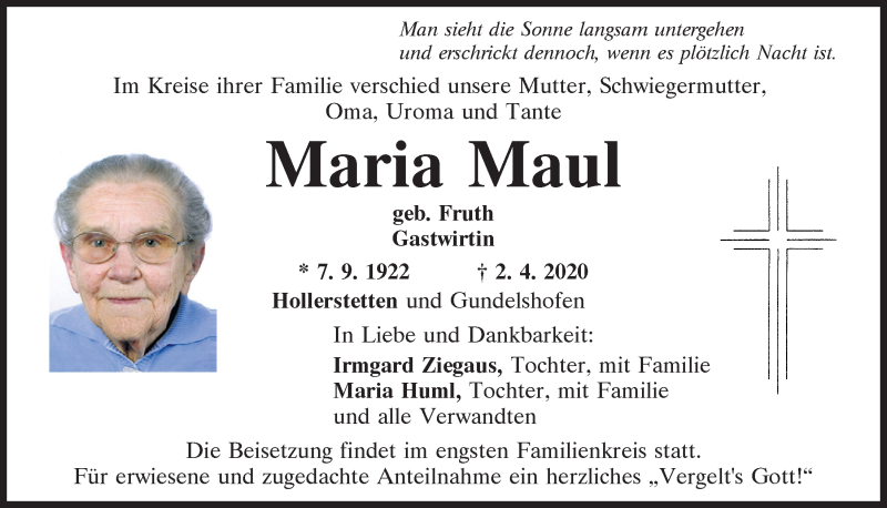 Traueranzeigen von Maria Maul | Mittelbayerische Trauer
