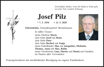 Traueranzeigen von Josef Pilz | Mittelbayerische Trauer