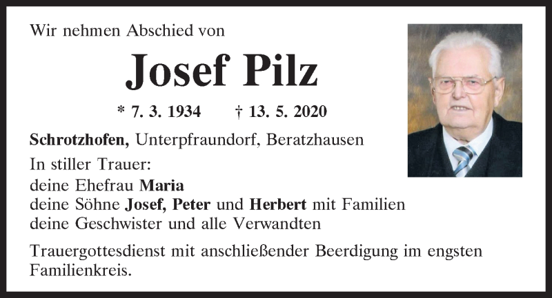 Traueranzeigen von Josef Pilz | Mittelbayerische Trauer