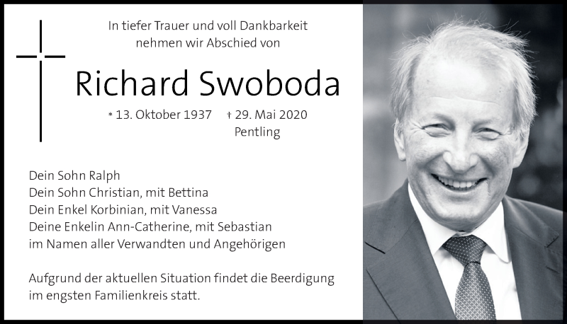 Traueranzeigen von Richard Swoboda | Mittelbayerische Trauer