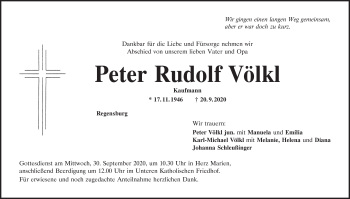 Traueranzeigen von Peter Rudolf Völkl | Mittelbayerische Trauer