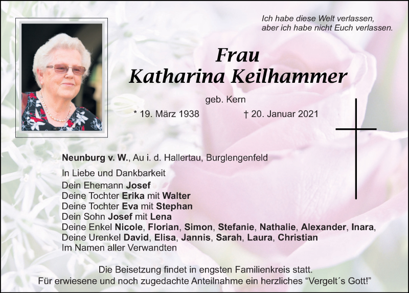 Traueranzeigen von Katharina Keilhammer | Mittelbayerische Trauer
