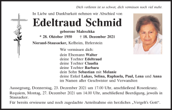 Traueranzeigen von Edeltraud Schmid | Mittelbayerische Trauer