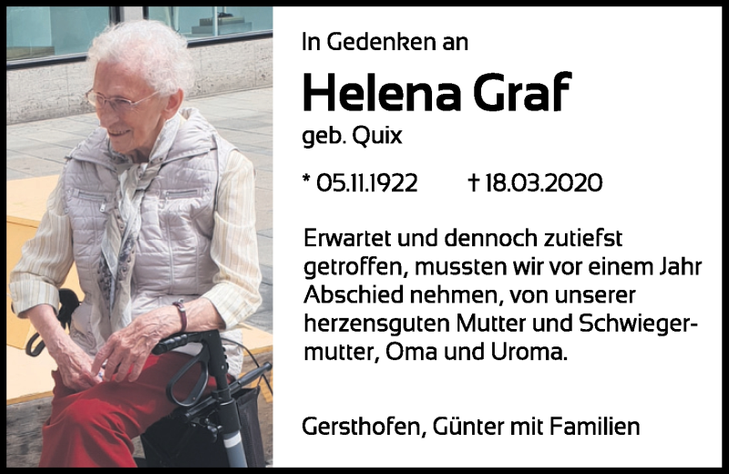 Traueranzeigen von Helena Graf | Mittelbayerische Trauer