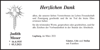 Traueranzeigen von Judith Moser | Mittelbayerische Trauer