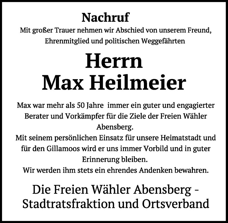 Traueranzeigen von Max Heilmeier | Mittelbayerische Trauer