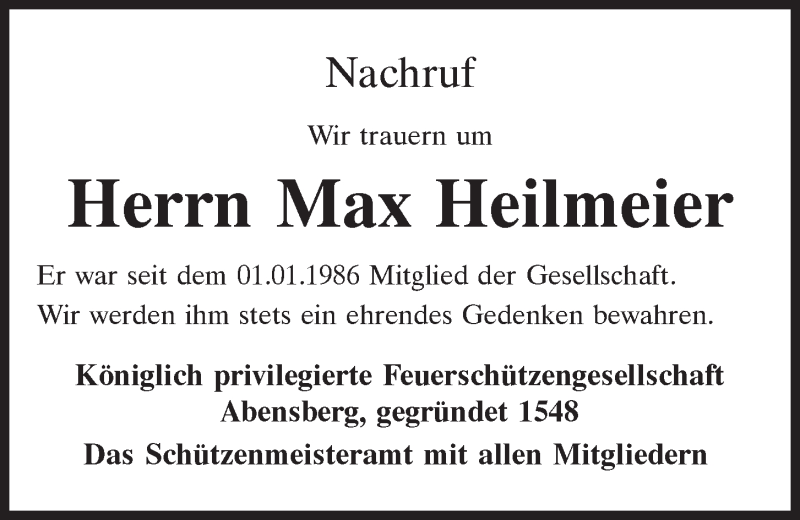 Traueranzeigen von Max Heilmeier | Mittelbayerische Trauer