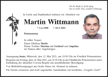 Traueranzeigen von Martin Wittmann | Mittelbayerische Trauer