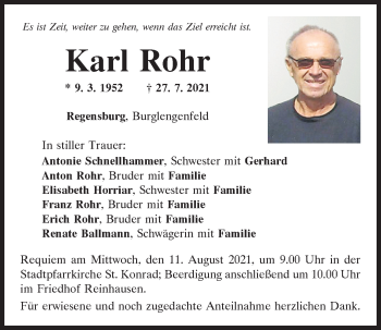 Traueranzeigen von Karl Rohr | Mittelbayerische Trauer