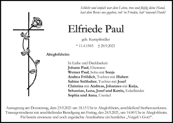 Traueranzeigen von Elfriede Paul | Mittelbayerische Trauer