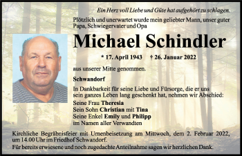 Traueranzeigen von Michael Schindler | Mittelbayerische Trauer
