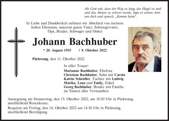 Traueranzeigen von Johann Bachhuber | Mittelbayerische Trauer