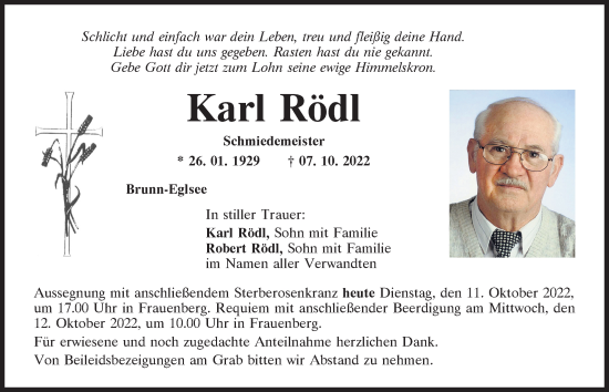 Traueranzeigen von Karl Rödl | Mittelbayerische Trauer