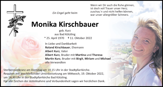 Traueranzeigen von Monika Kirschbauer | Mittelbayerische Trauer