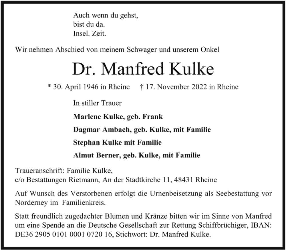 Traueranzeigen von Manfred Kulke | Mittelbayerische Trauer
