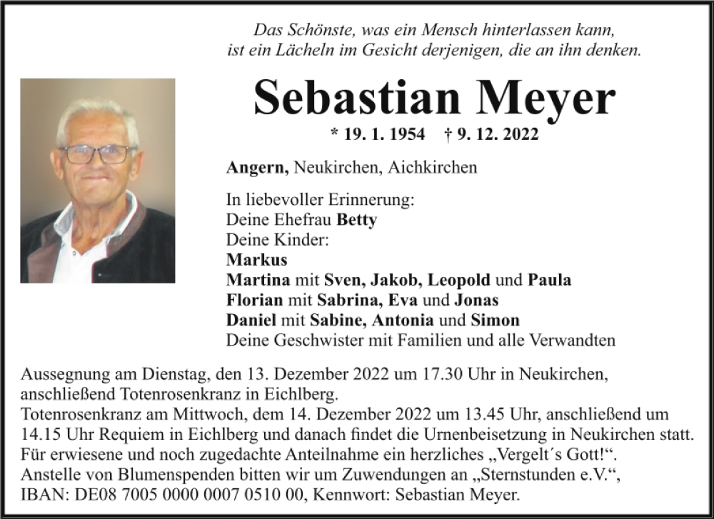 Traueranzeigen von Sebastian Meyer | Mittelbayerische Trauer