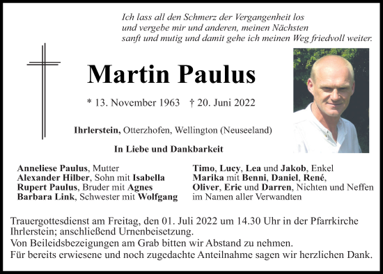 Traueranzeigen von Martin Paulus | Mittelbayerische Trauer