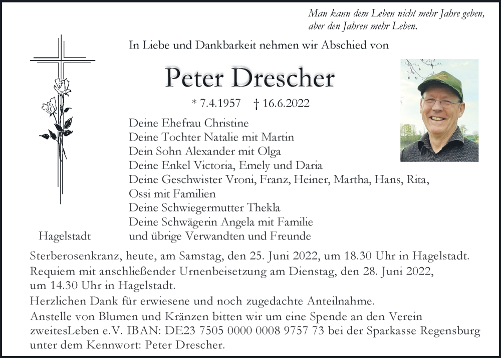 Traueranzeigen von Peter Drescher | Mittelbayerische Trauer