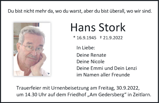 Traueranzeigen von Hans Stork | Mittelbayerische Trauer