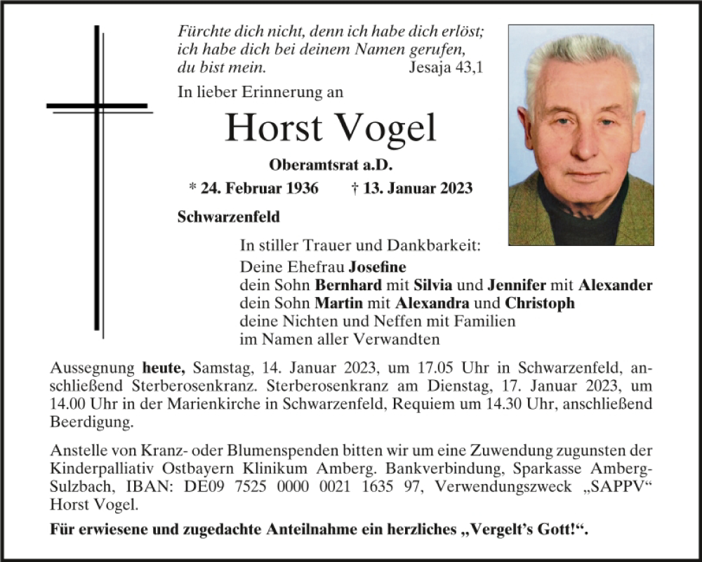 Traueranzeigen von Horst Vogel | Mittelbayerische Trauer