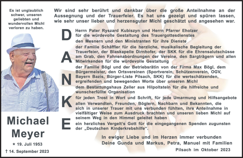 Traueranzeigen von Michael Meyer | Mittelbayerische Trauer