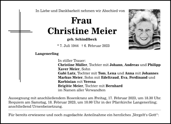 Traueranzeigen von Christine Meier | Mittelbayerische Trauer