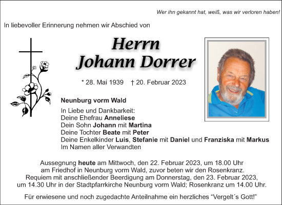 Traueranzeigen von Johann Dorrer | Mittelbayerische Trauer