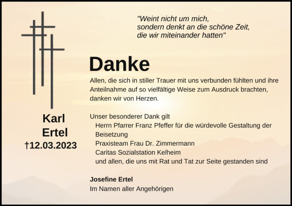Traueranzeigen von Karl Ertel | Mittelbayerische Trauer