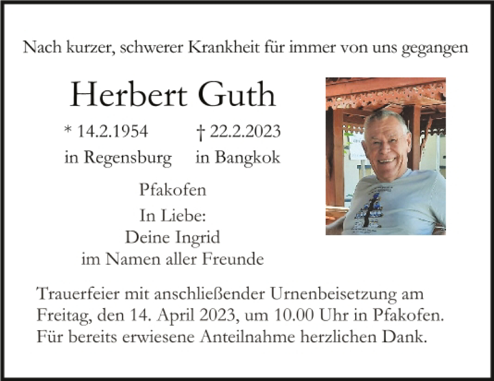 Traueranzeigen von Herbert Guth | Mittelbayerische Trauer