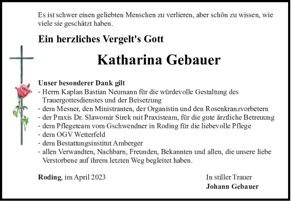 Traueranzeigen von Katharina Gebauer | Mittelbayerische Trauer