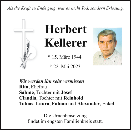 Traueranzeigen von Herbert Kellerer | Mittelbayerische Trauer