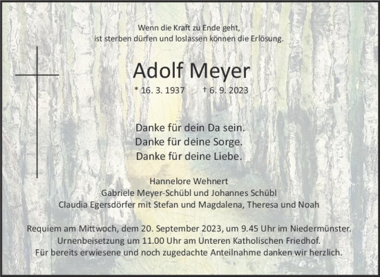 Traueranzeigen von Adolf Meyer | Mittelbayerische Trauer