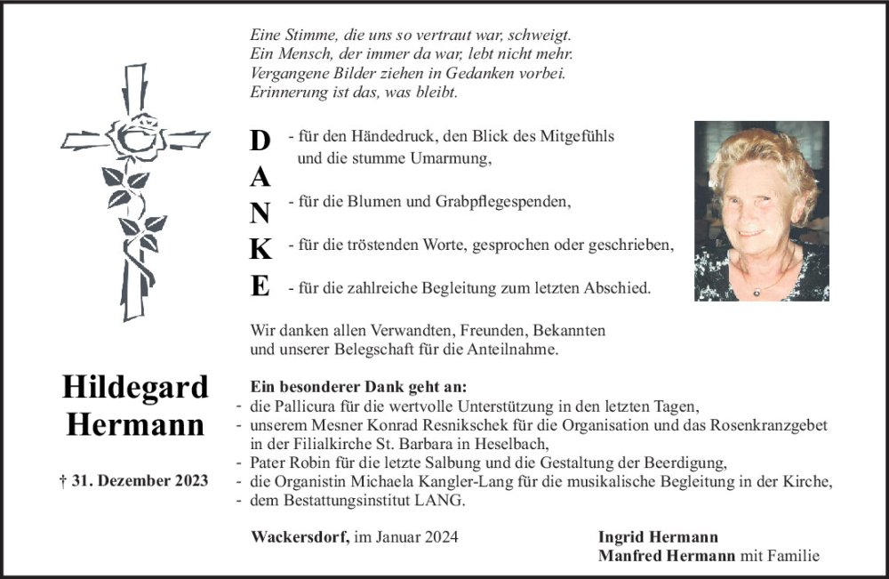 Traueranzeigen von Hildegard Hermann | Mittelbayerische Trauer