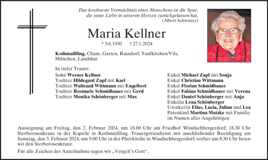 Traueranzeigen von Maria Kellner | Mittelbayerische Trauer
