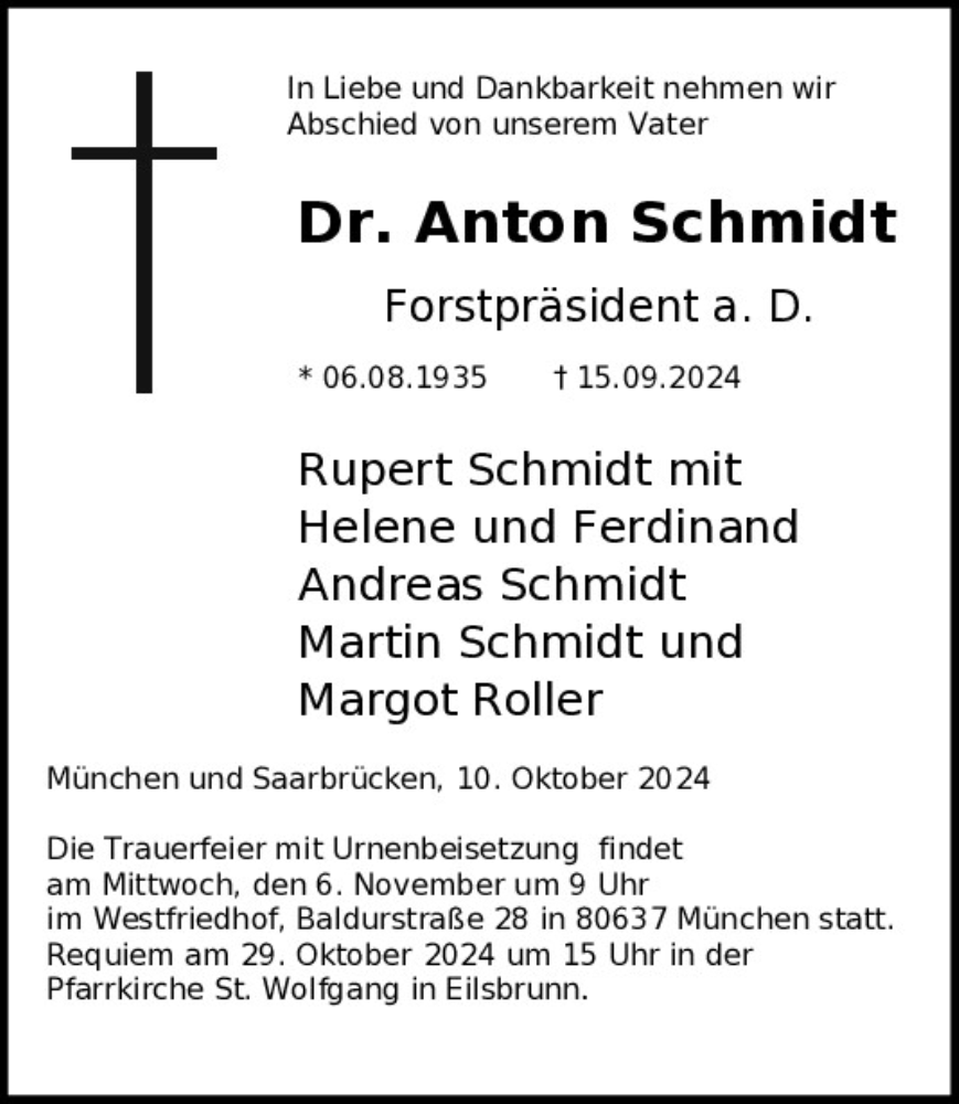 Traueranzeigen von Anton Schmidt | Mittelbayerische Trauer