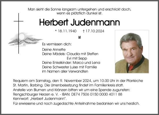 Traueranzeigen von Herbert Judenmann | Mittelbayerische Trauer
